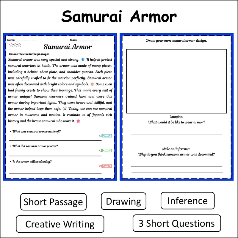 Preview of Samurai Armor | Short Reading Comprehension Creative ...