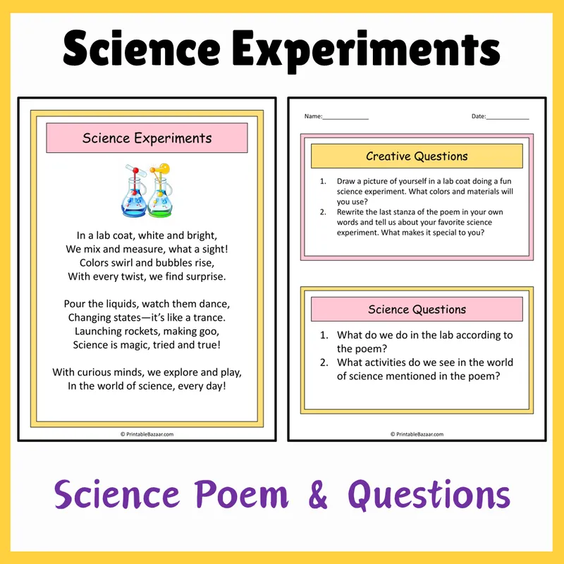 Science Experiments | Science Poem Reading Comprehension Activity ...