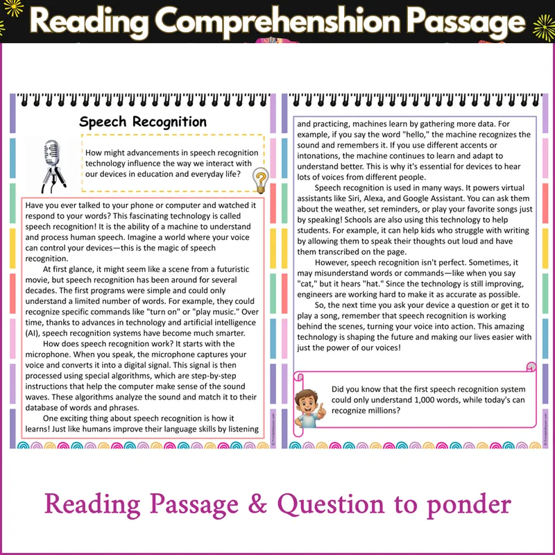 Speech Recognition | Reading Comprehension Passage and Questions — Free ...