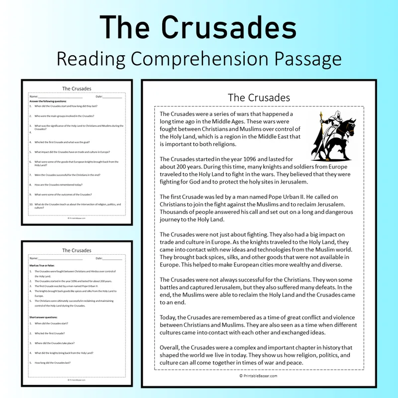 The Crusades | Reading Comprehension Passage and Questions — Free ...