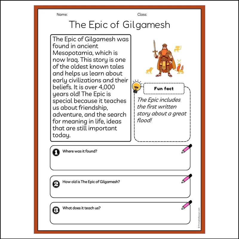 The Epic of Gilgamesh | Reading Passage Comprehension Questions Writing ...