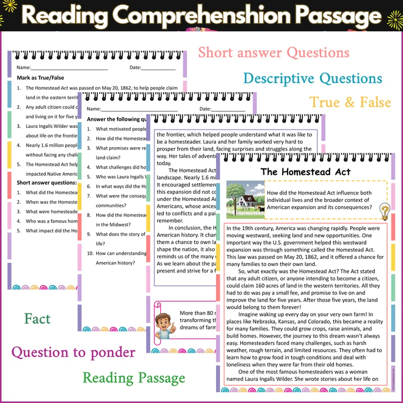 The Homestead Act | Reading Comprehension Passage and Questions — Free ...