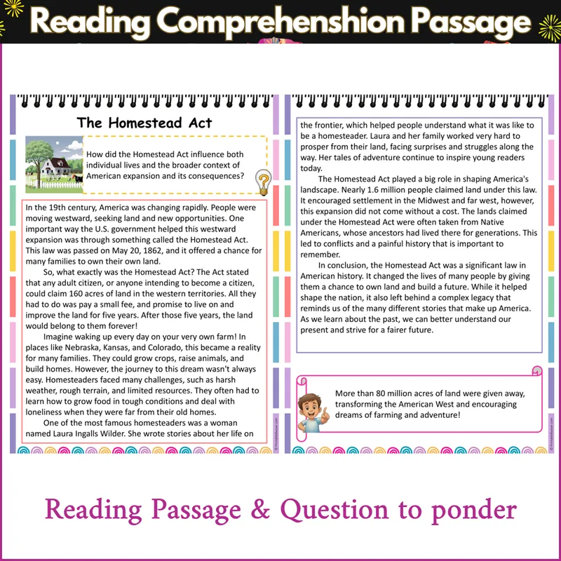 The Homestead Act | Reading Comprehension Passage and Questions — Free ...
