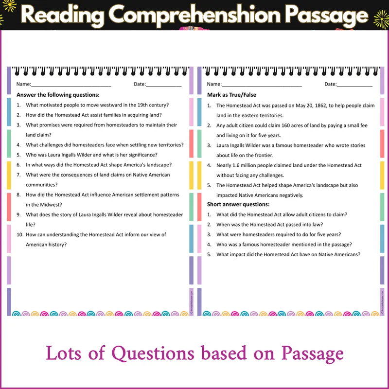 The Homestead Act | Reading Comprehension Passage and Questions — Free ...