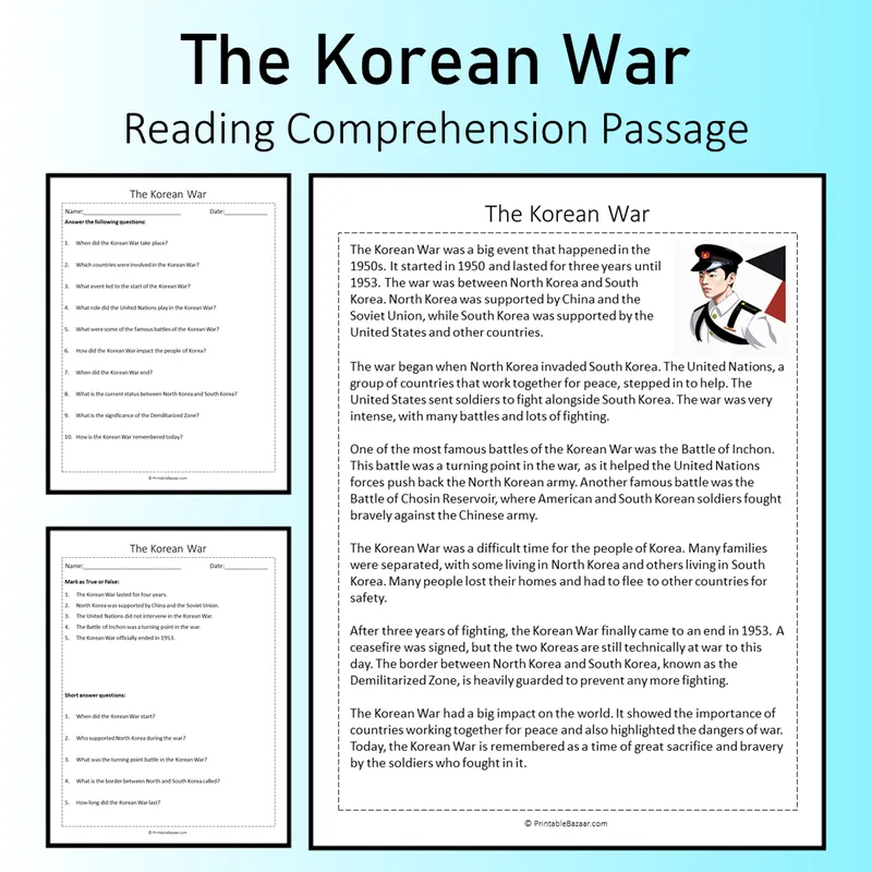 The Korean War | Reading Comprehension Passage and Questions — Free ...