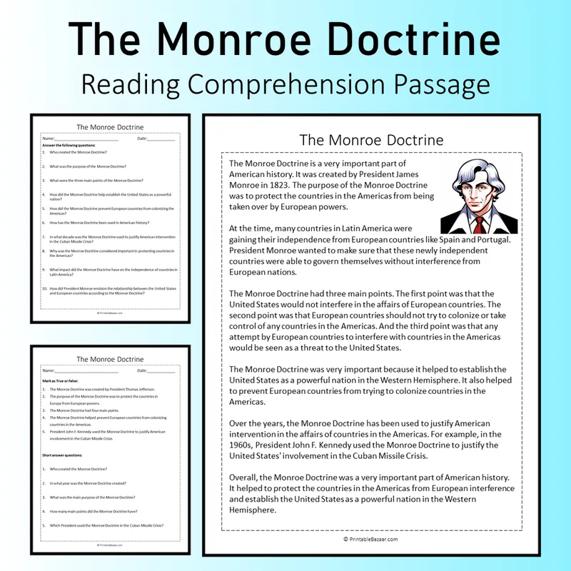 The Monroe Doctrine | Reading Comprehension Passage and Questions ...