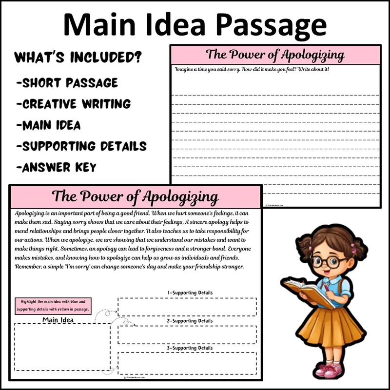 Preview of The Power of Apologizing | Main Idea and Supporting Details ...