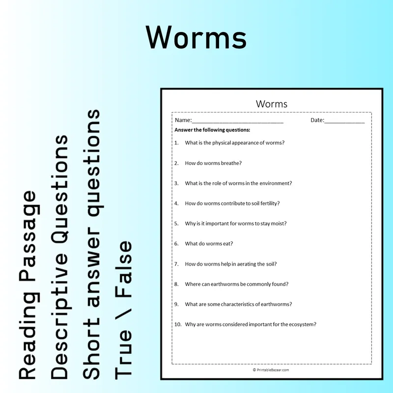 Worms | Reading Comprehension Passage Printable Worksheet — Free ...